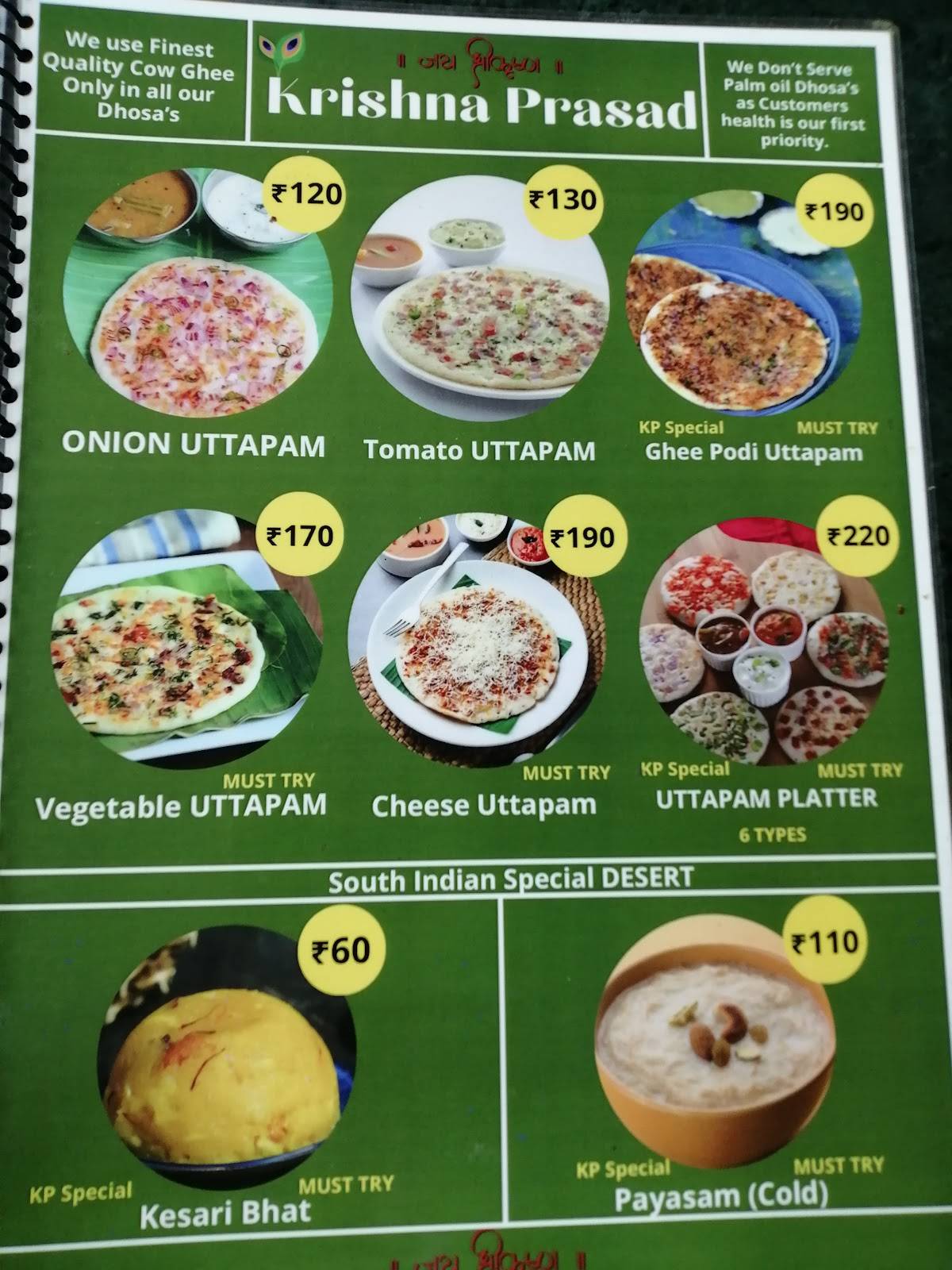 Menu at Krishna Prasad South Indian Food, Surat