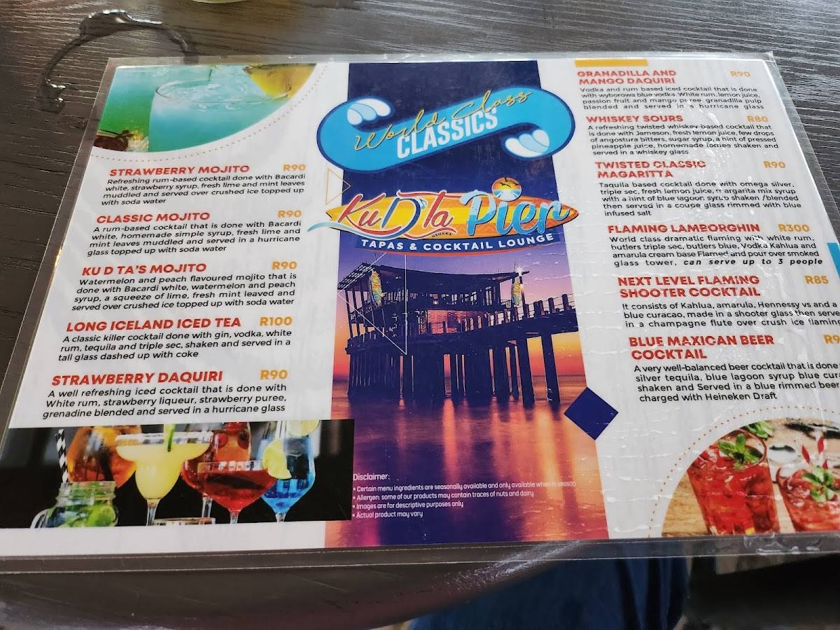 Menu at Ku D' Ta Pier restaurant, Durban, uShaka Marine World
