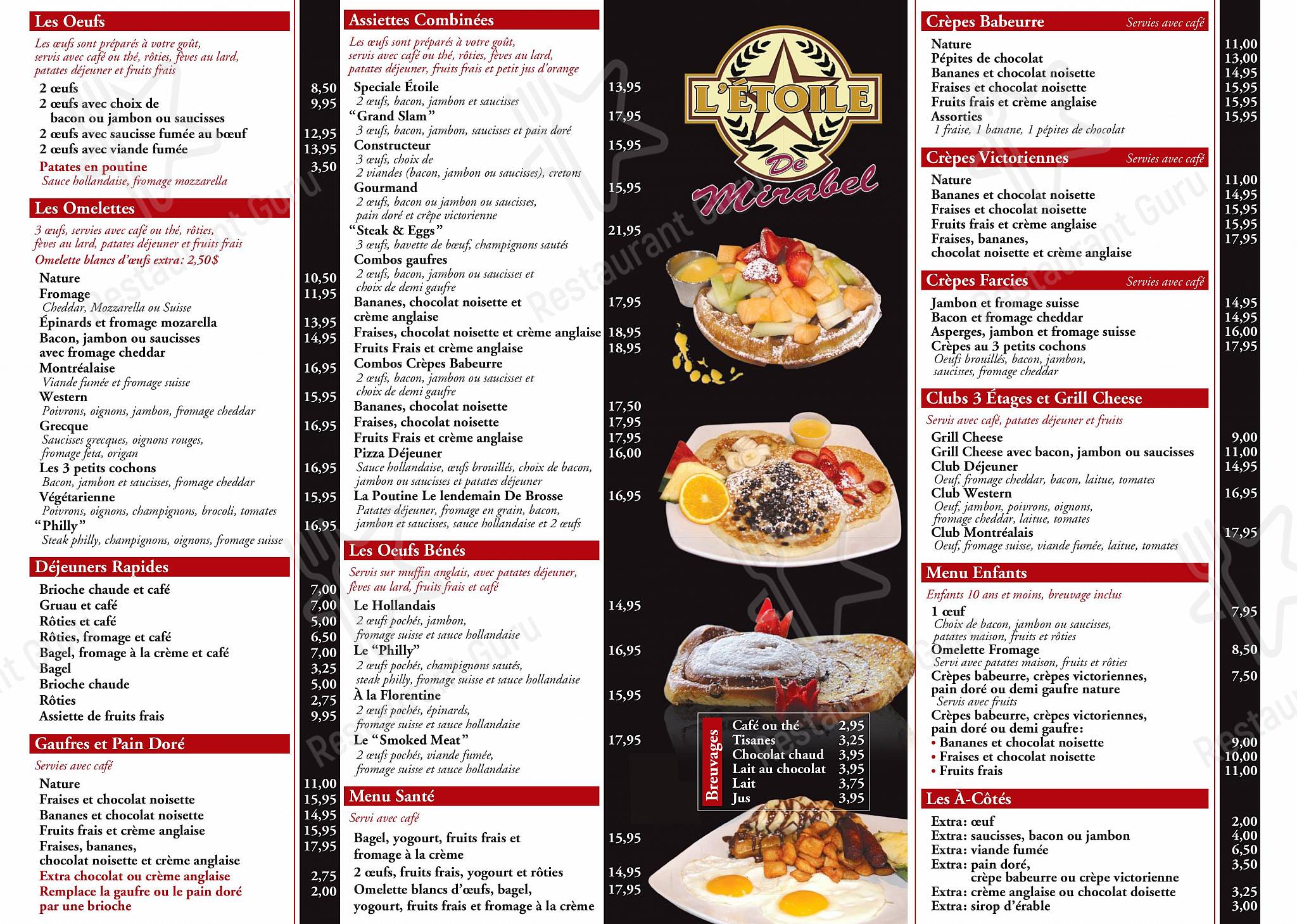 Menu au L'Étoile de Mirabel restaurant, Mirabel, Bd Curé-Labelle