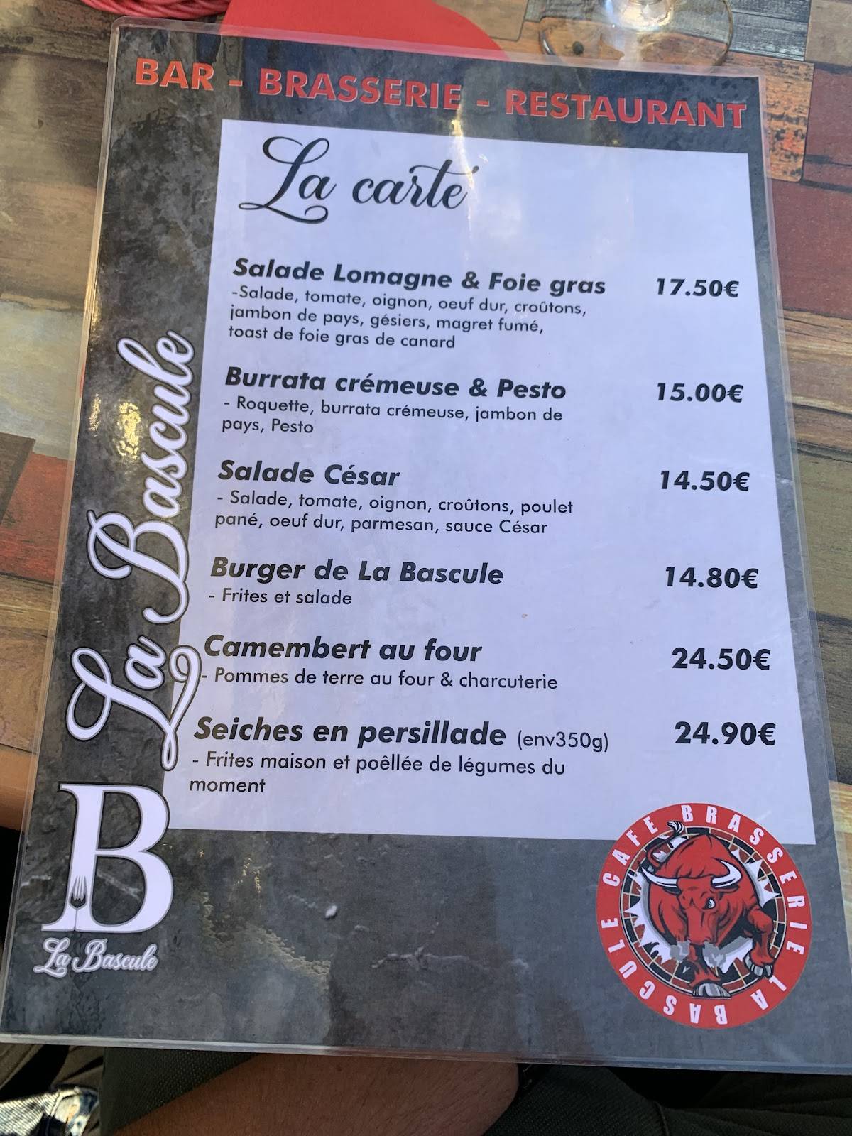 Menu au La Bascule restaurant, Saint-Clar
