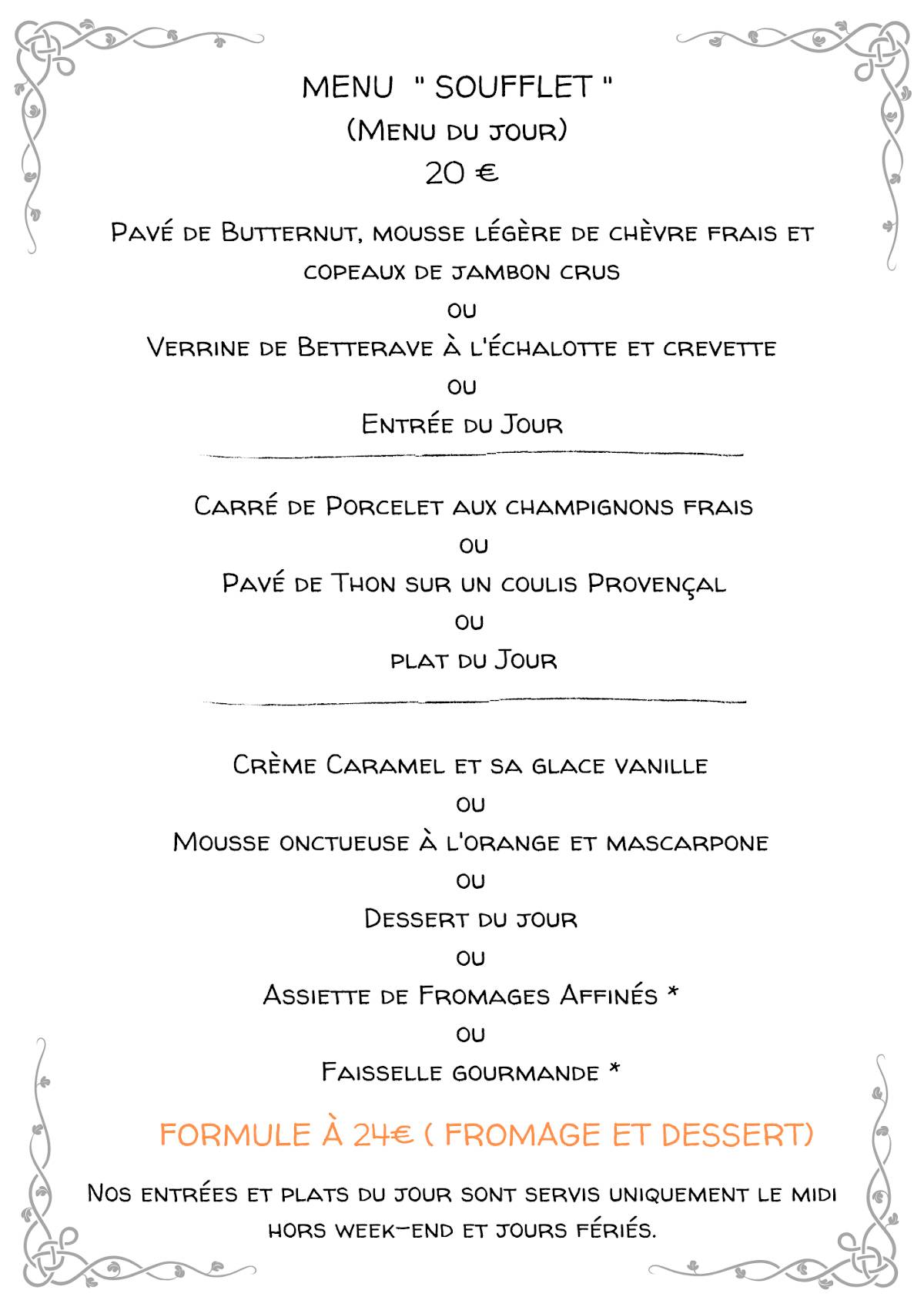 Menu au Restaurant La Forge, Bédarieux