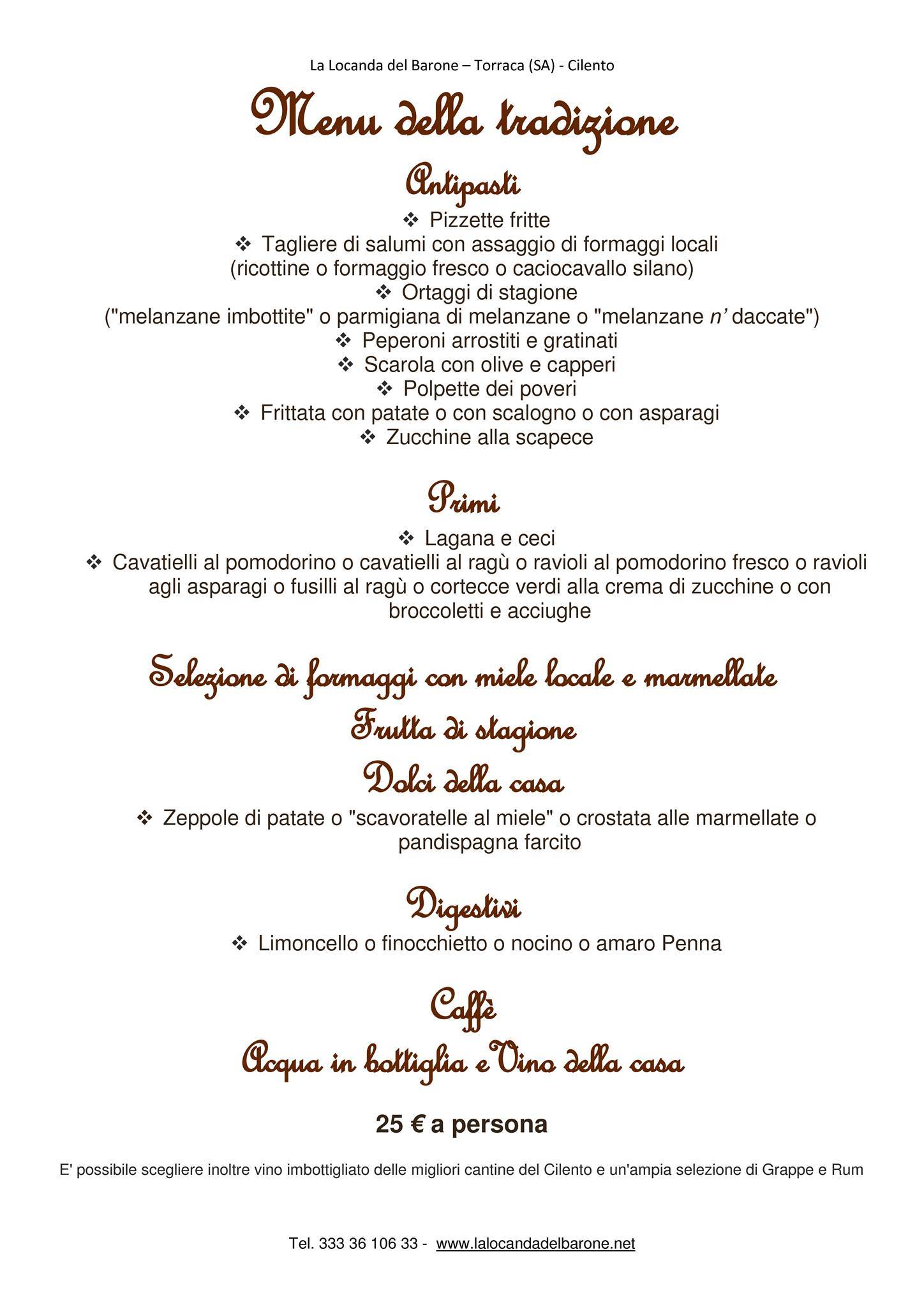 Menu da La Locanda Del Barone, Torraca