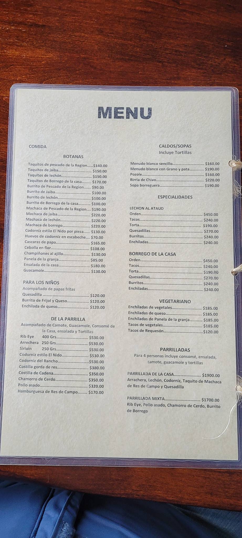 Carta de La Media Luna Restaurante, Rosarito