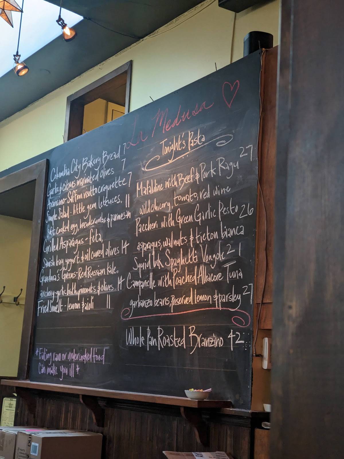 Menu at La Medusa restaurant, Seattle