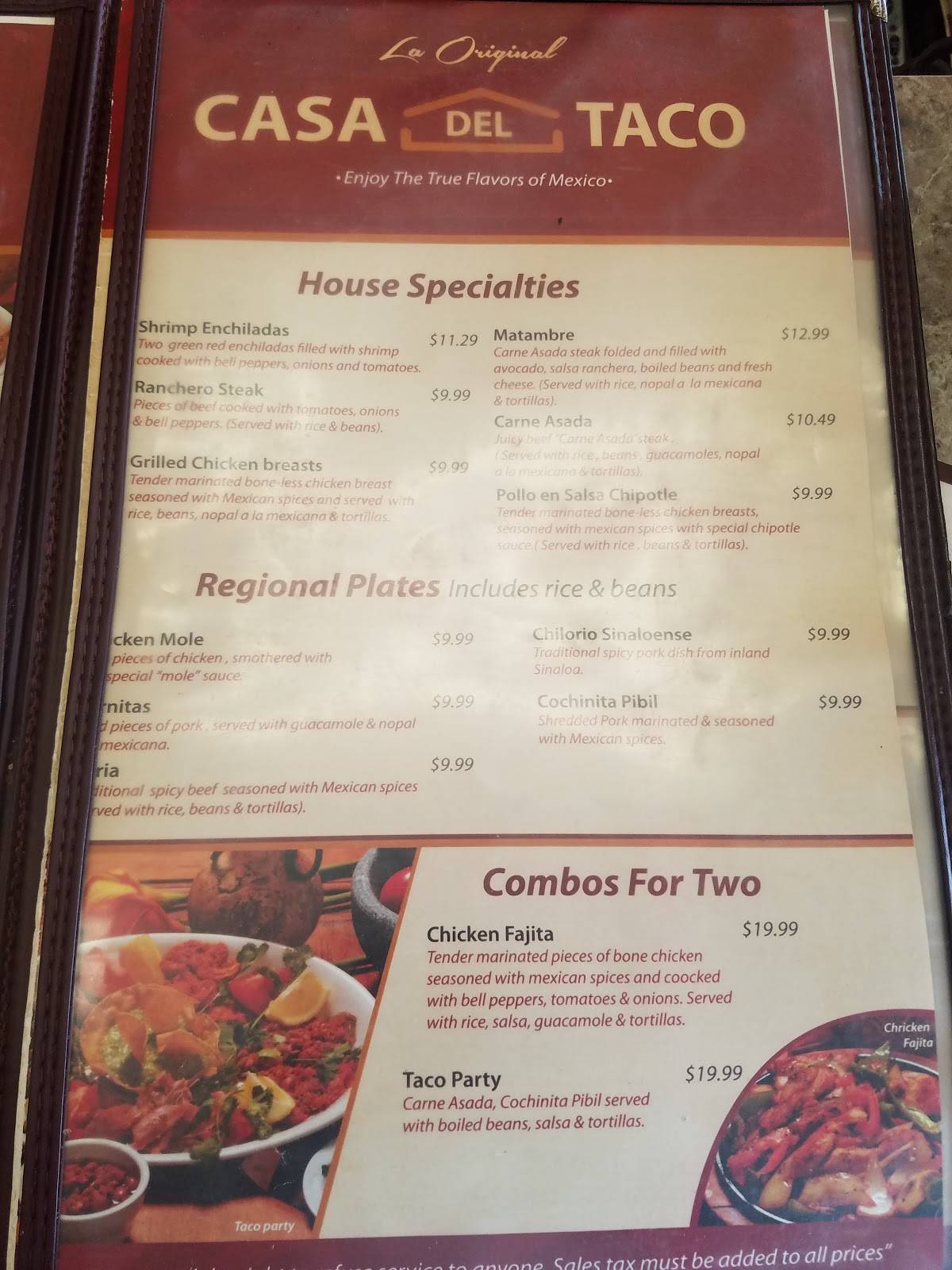 Menu at La Original Casa Del Taco restaurant, National City