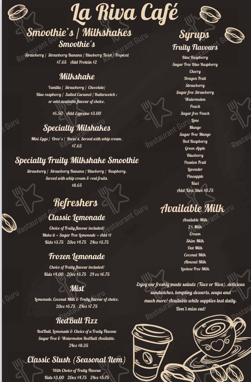Menu at La Riva Grill restaurant, Richibucto, Rue Main