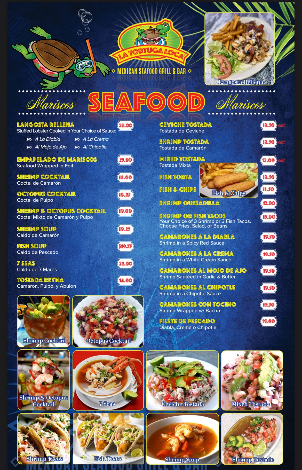 Menu at La Tortuga Loca restaurant, Wenatchee