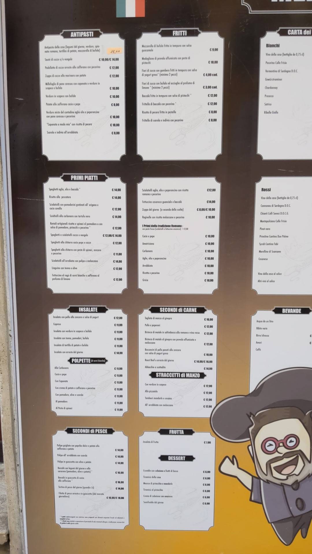 Menu at La Trattoriola di Luca restaurant, Rome