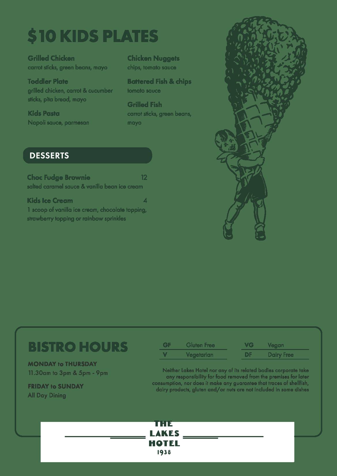 Menu at Lakes Hotel pub & bar, Rosebery