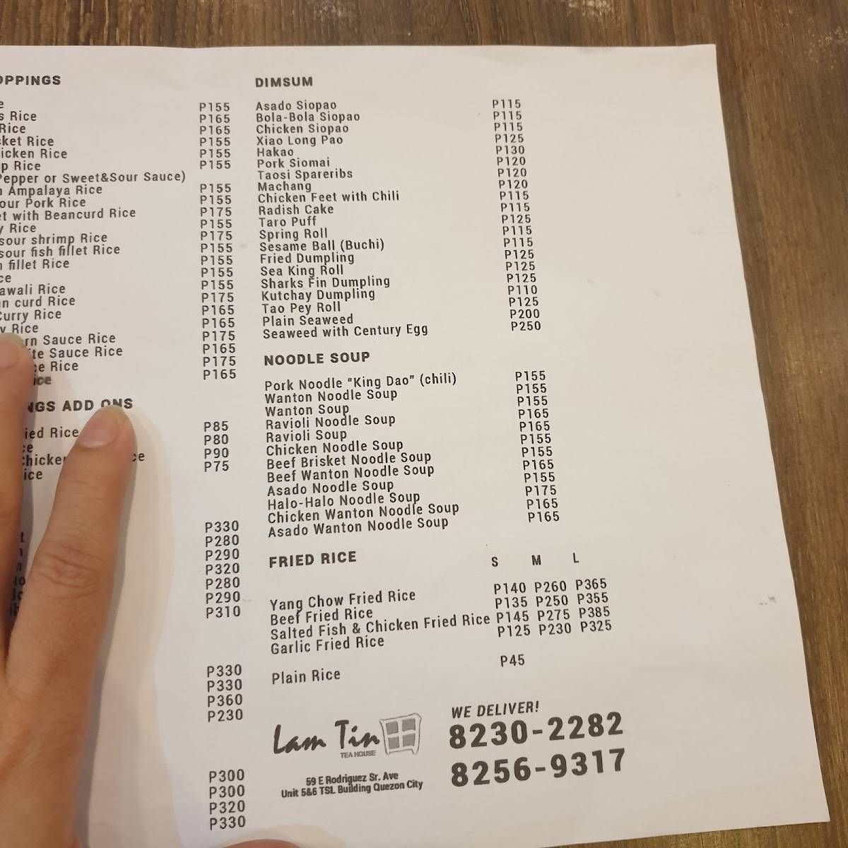 Menu at Lam Tin Tea House restaurant, Quezon City, 59 E Rodriguez Sr. Ave