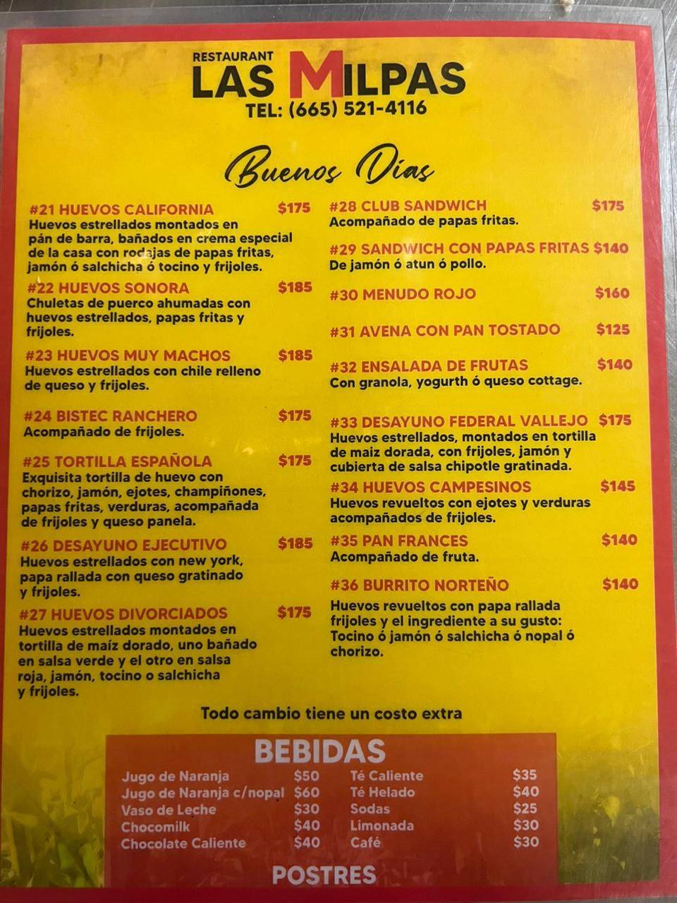 Menu at Las Milpas De Romero restaurant, Tecate, México 2 10