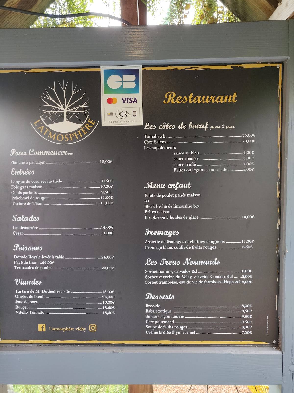 Menu au L'atmosphère restaurant, Bellerive-sur-Allier
