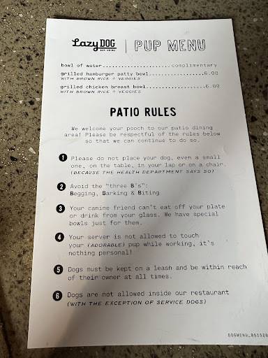 Menu at Lazy Dog Restaurant & Bar, Oak Brook