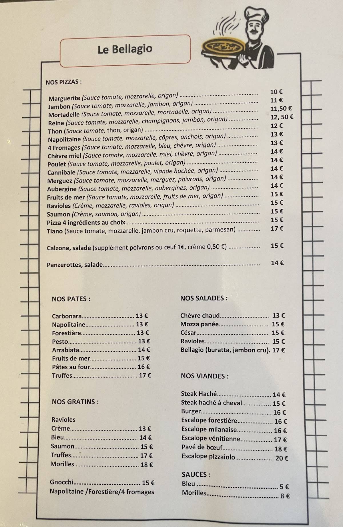 Menu au Restaurant Le Bellagio, Grenoble