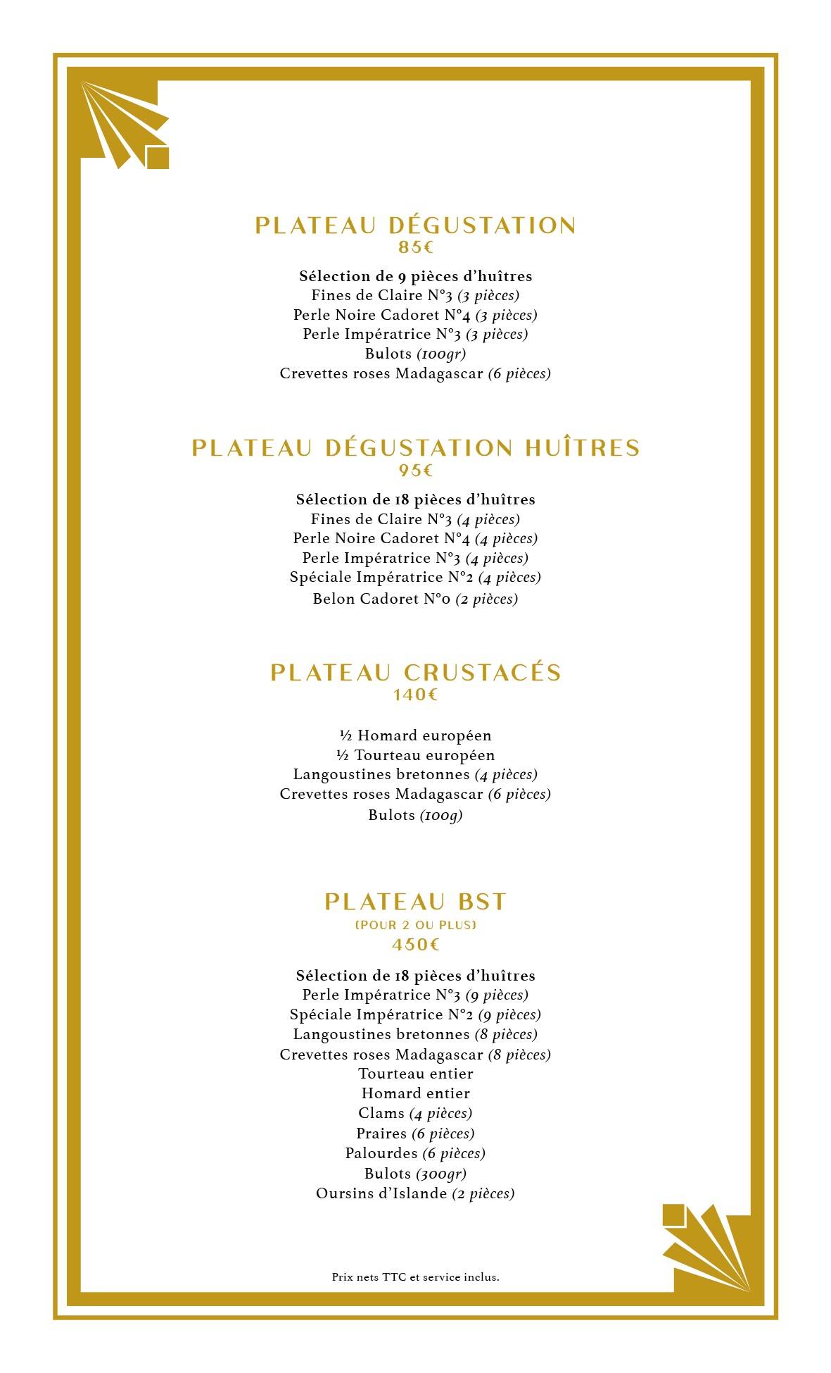 Menu au Le Bœuf sur le Toit restaurant, Paris, 34 Rue Du Colisee