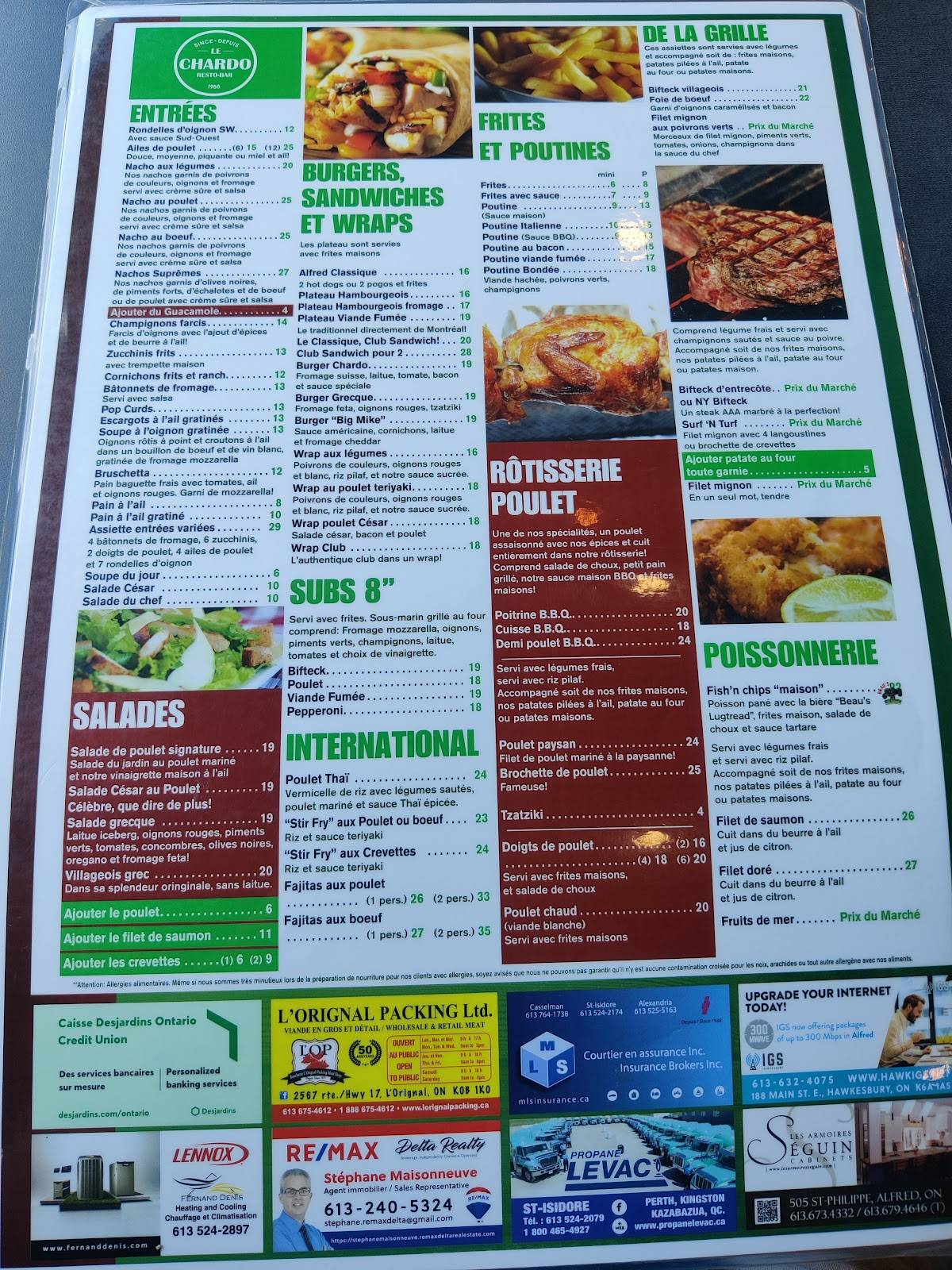 Menu at Restaurant Le Chardo, Alfred