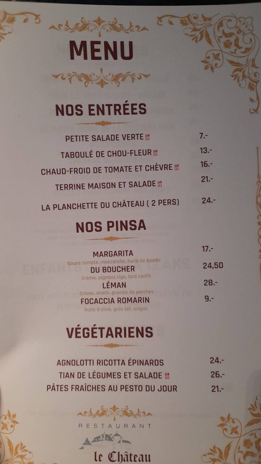 Menu au Le Château de Villeneuve, Villeneuve