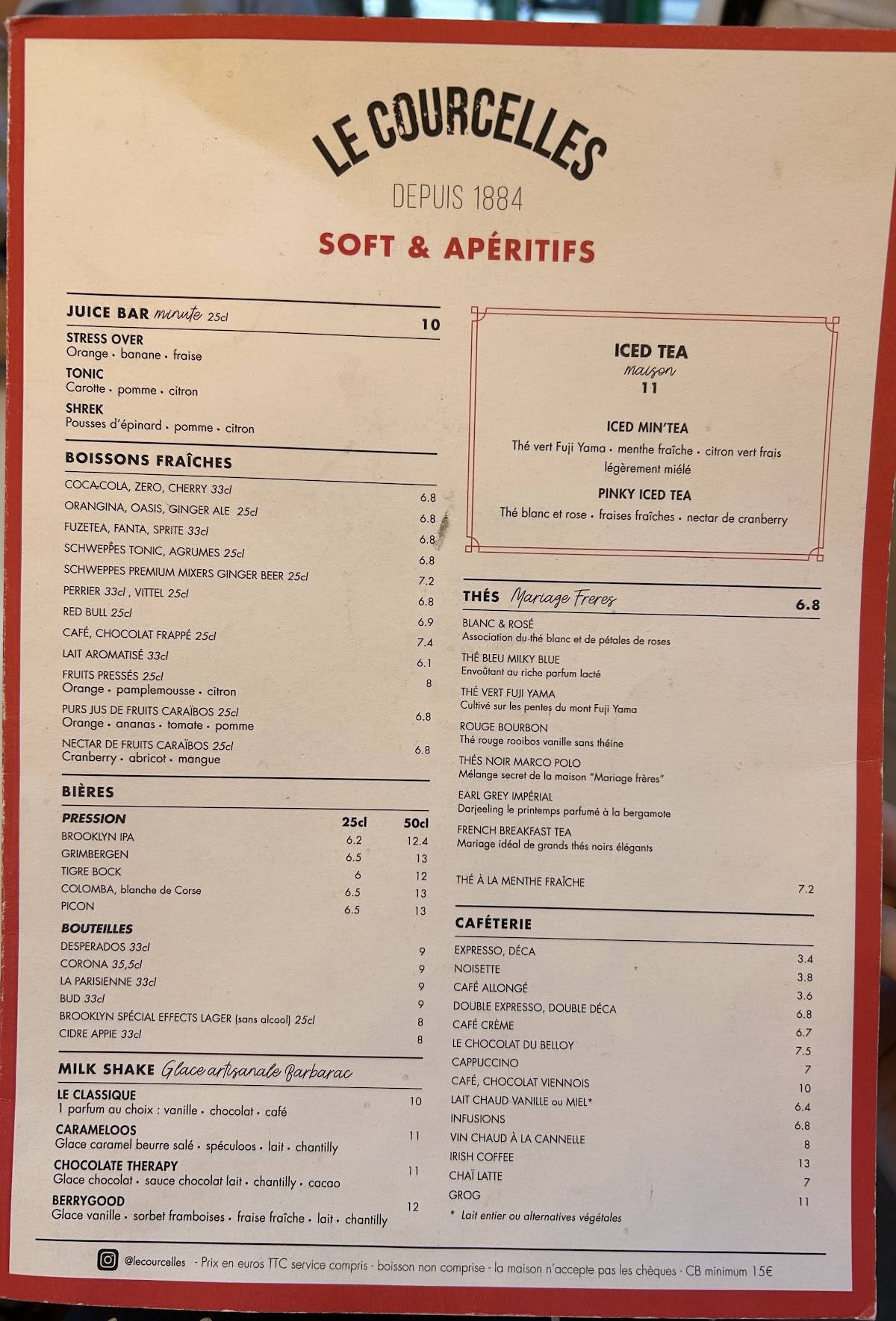 Menu au Le Courcelles restaurant, Paris, 94 Bd de Courcelles