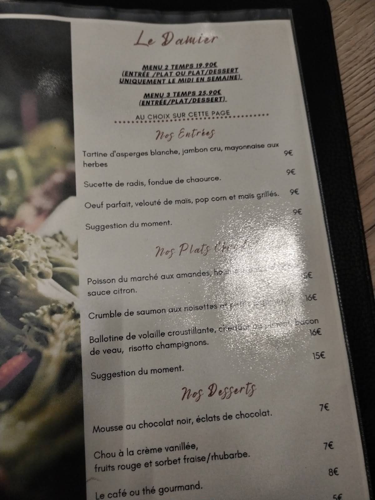 Menu au Le Damier restaurant, Troyes