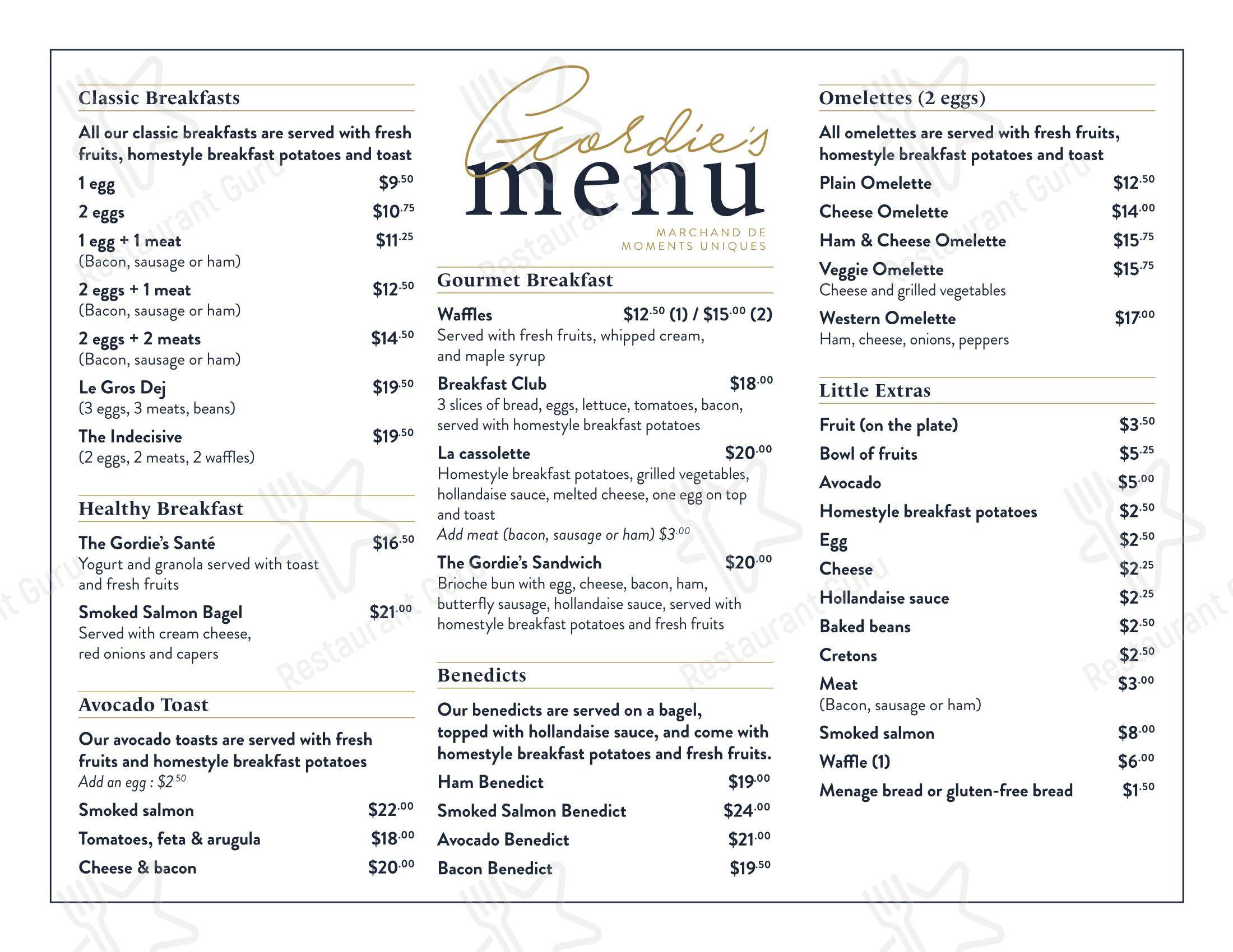 Menu at Restaurant Le Gordie's, Rawdon