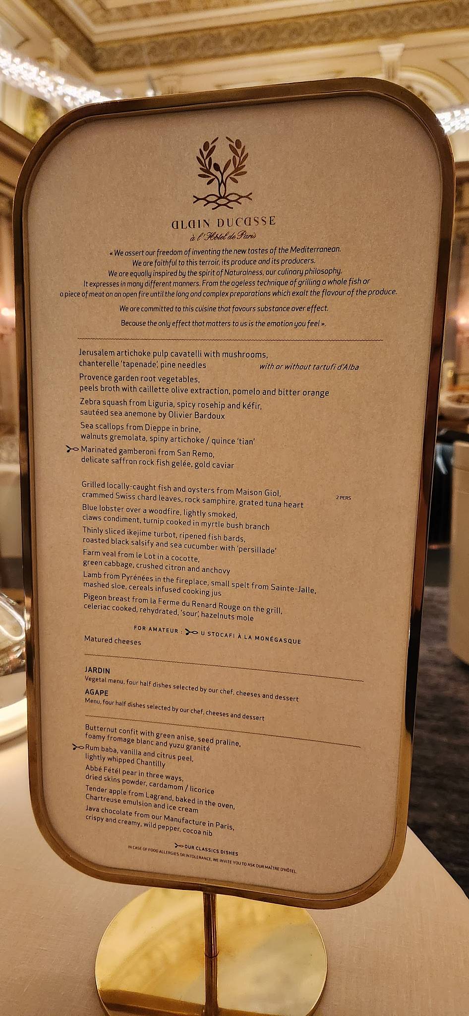 Menu au Le Louis XV - Alain Ducasse à l'Hôtel de Paris restaurant ...