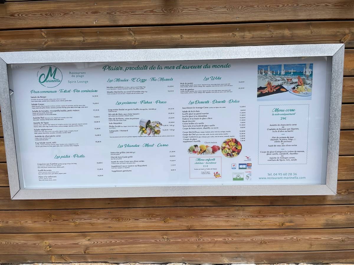 Menu at Le Marinella restaurant, L'Île-Rousse