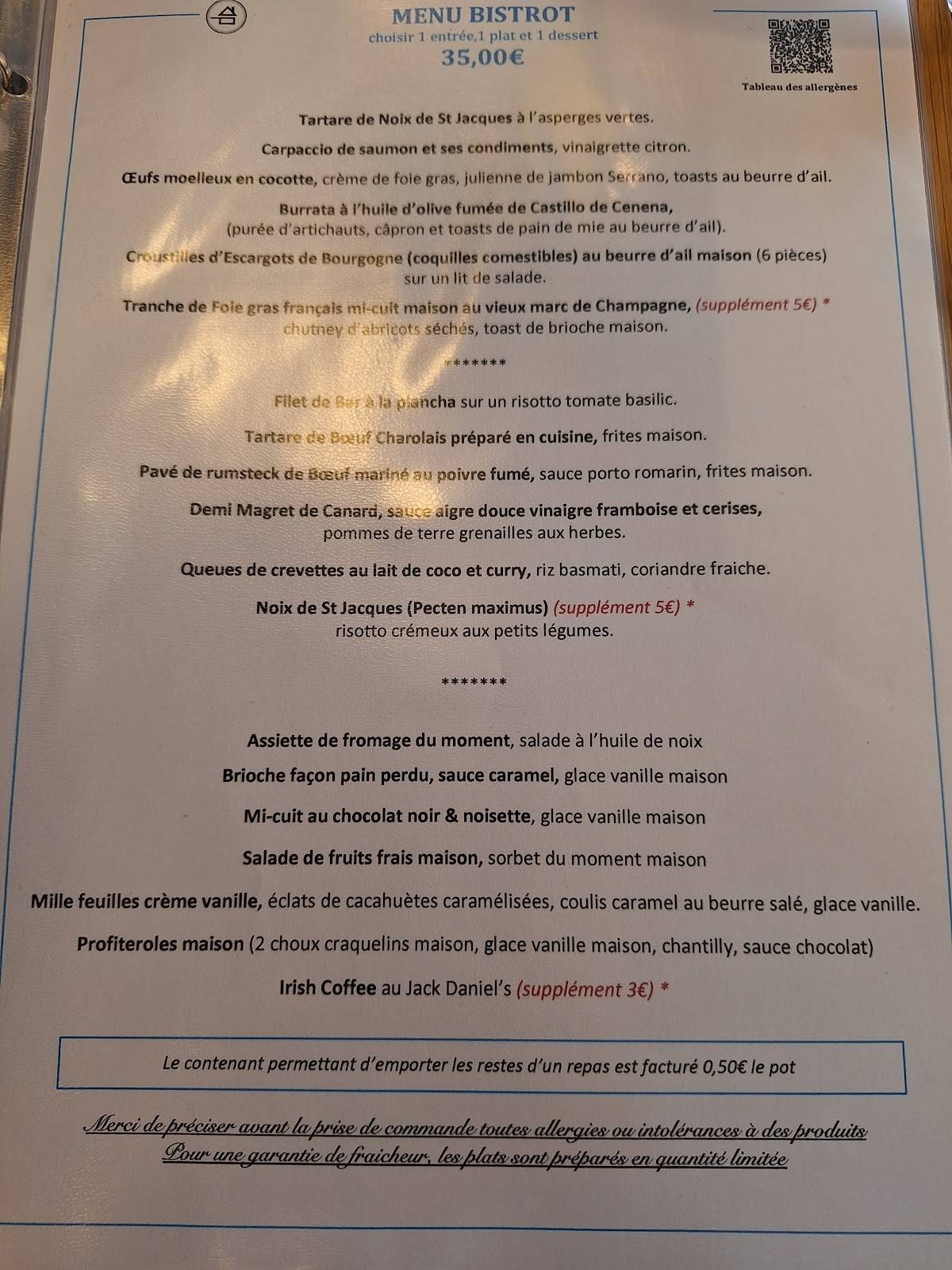 Menu au Restaurant Le Petit Pasteur, Châlons-en-Champagne