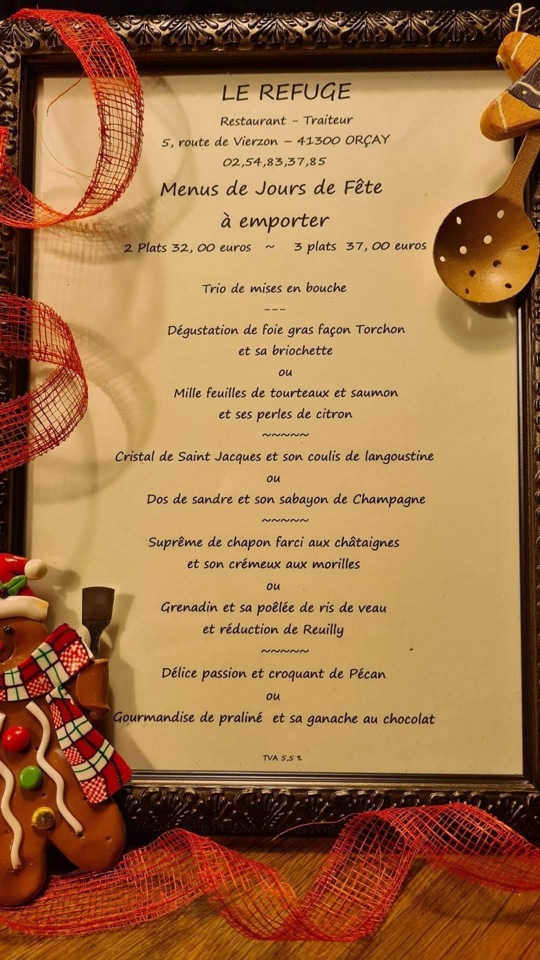 Menu au Restaurant Le Refuge, Orçay