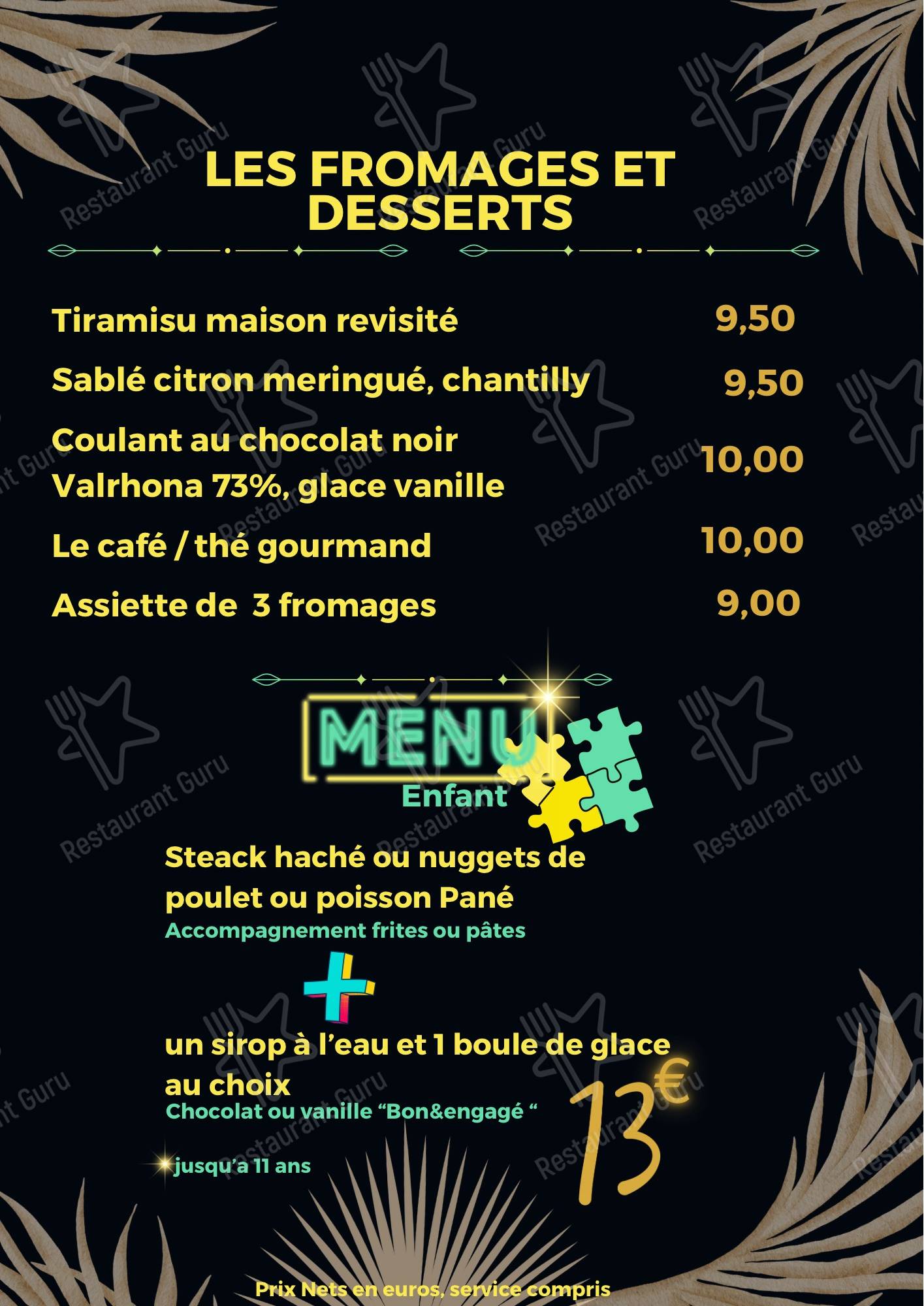 Menu au Le Repaire restaurant, La Grande-Motte