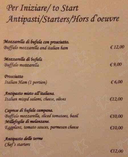 Menu at Le Terme del Colosseo restaurant, Rome