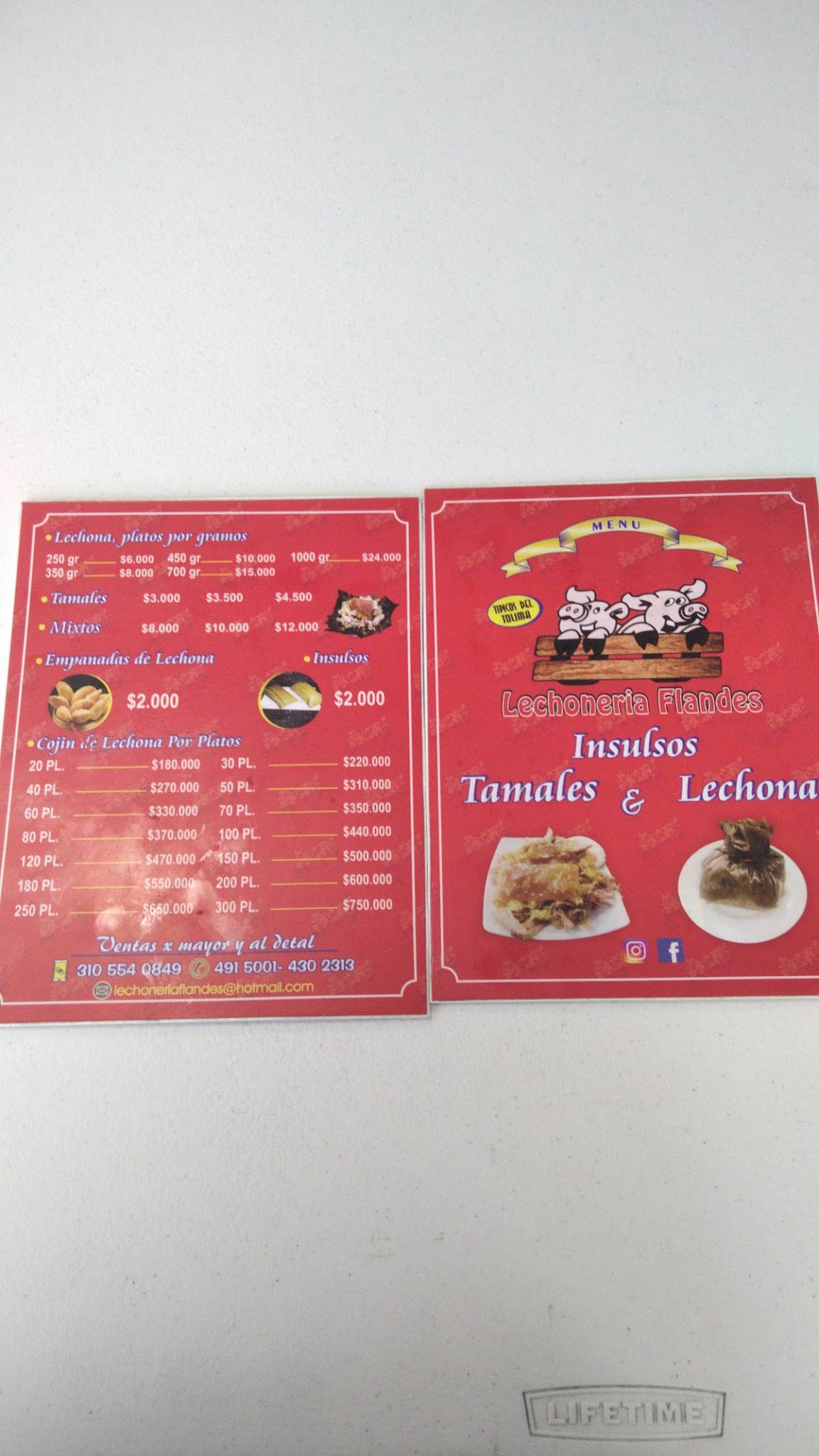 Carta del restaurante Lechoneria Flandes, Bogotá