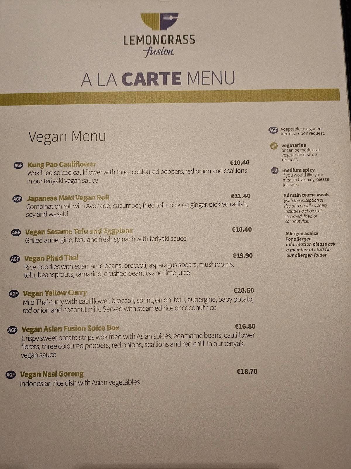 Menu at Lemongrass Fusion Naas restaurant, Naas, Abbey Rd