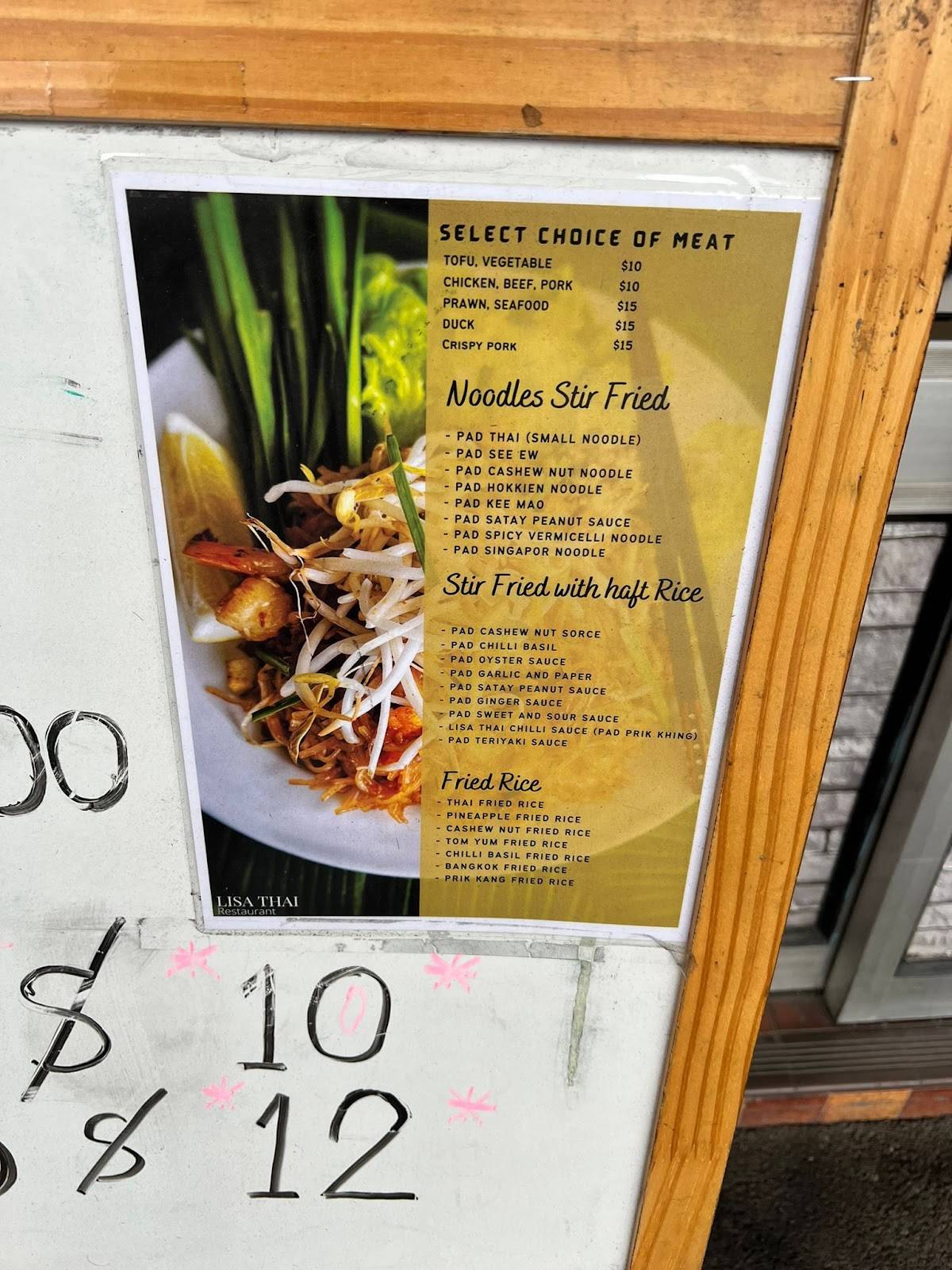 Menu at Lisa Thai Restaurant, Allawah