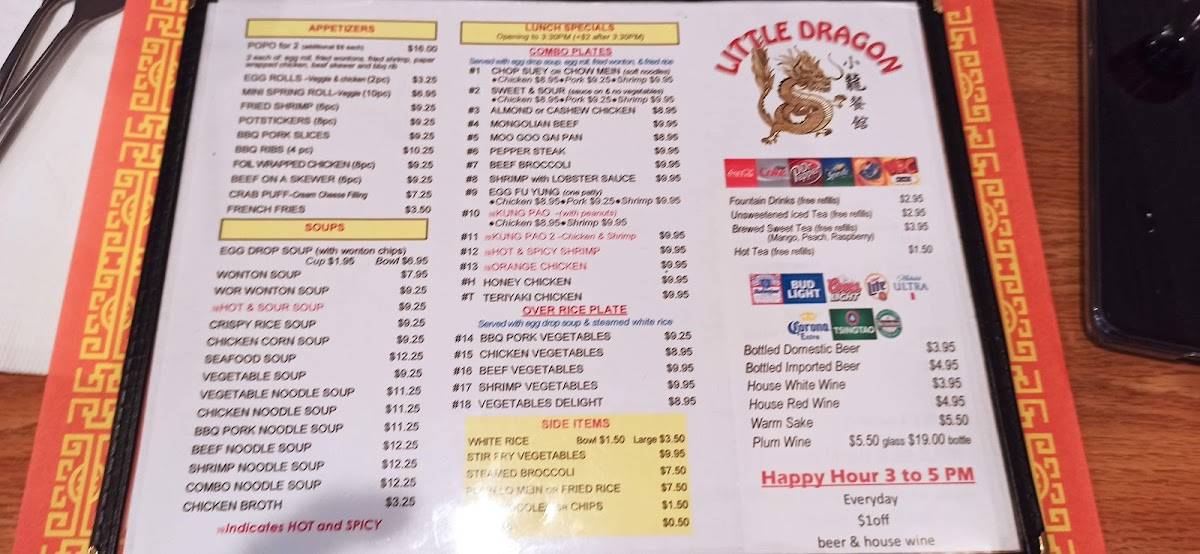 Menu at Little Dragon Chinese Restaurant, Phoenix