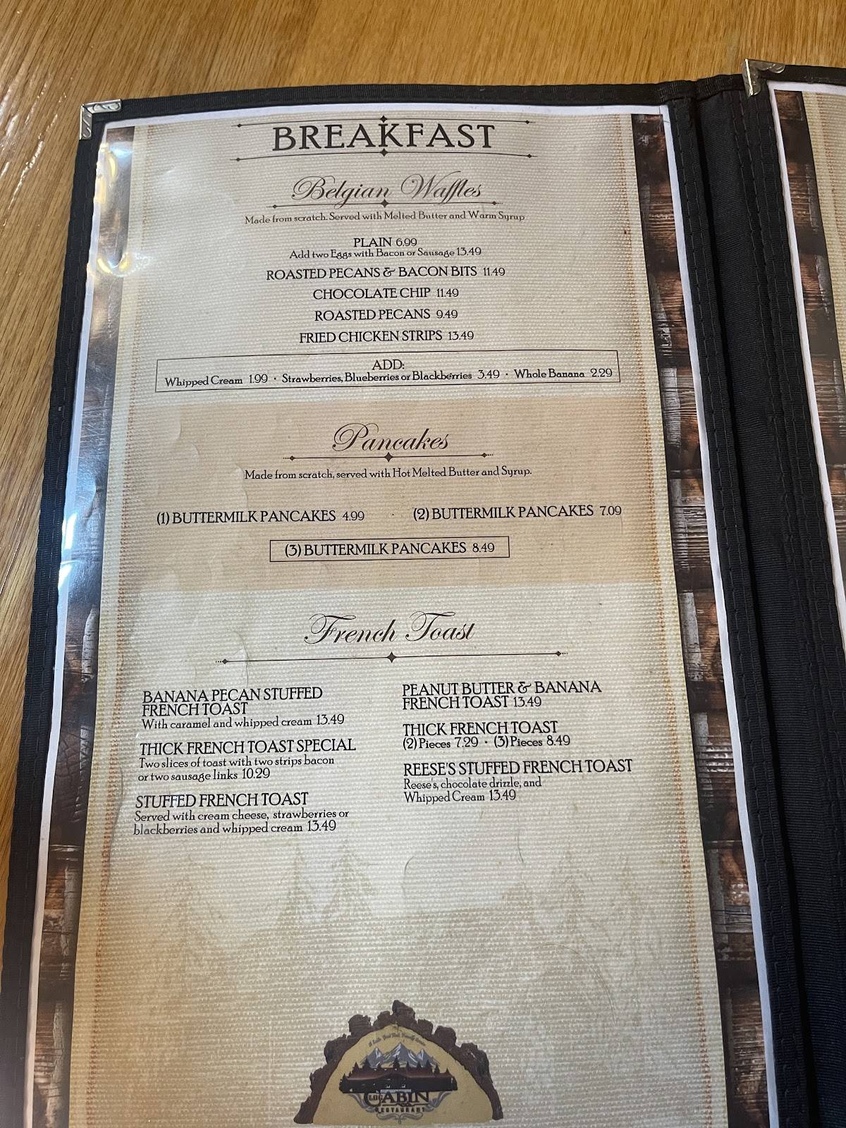 Menu at Log Cabin Restaurant, Ruidoso, Mechem Dr