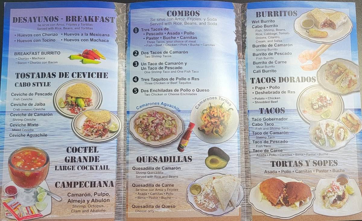 Menu at Los Cabos Tacos restaurant, Riverside, Magnolia Ave