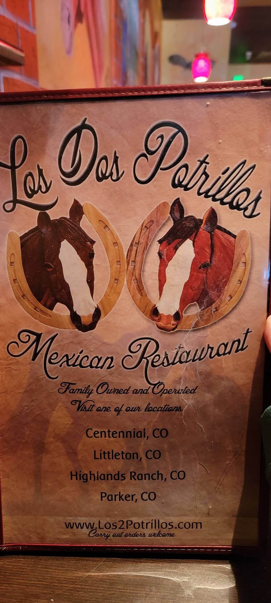 Menu at Los Dos Potrillos Mexican Restaurant, Centennial, S Holly St