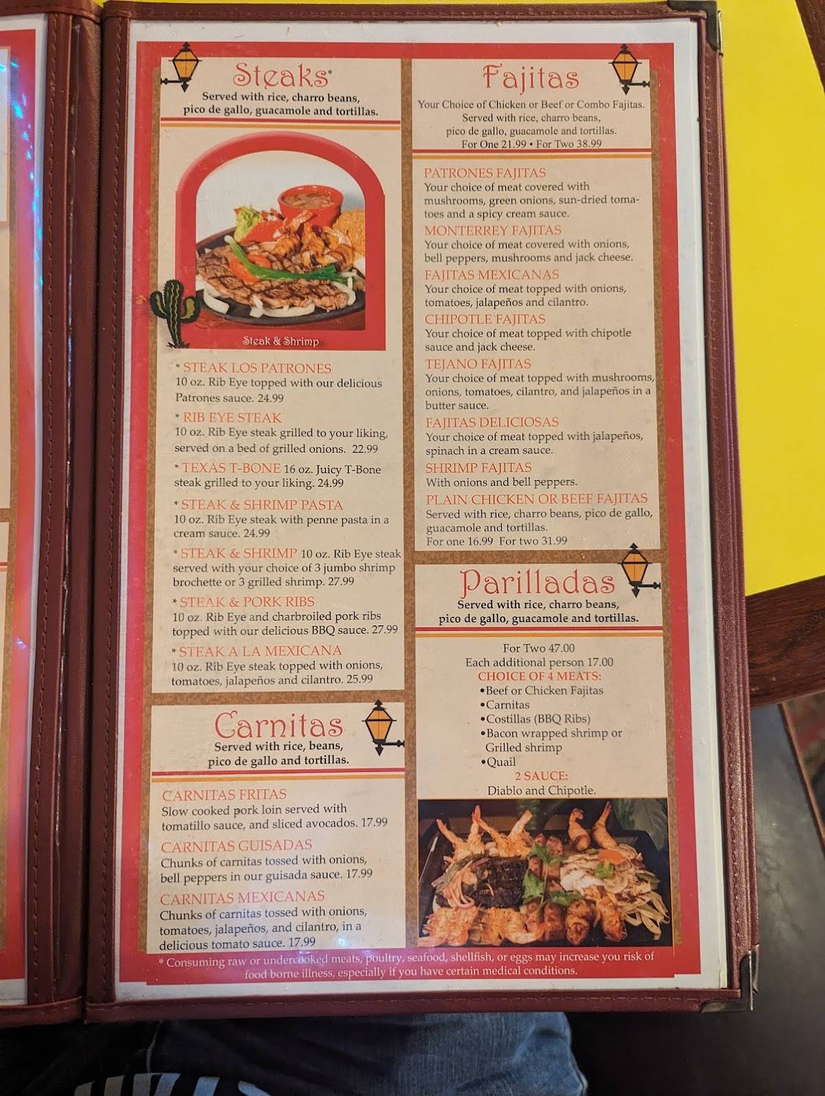 Menu at Los Patrones Mexican Grill restaurant, Giddings