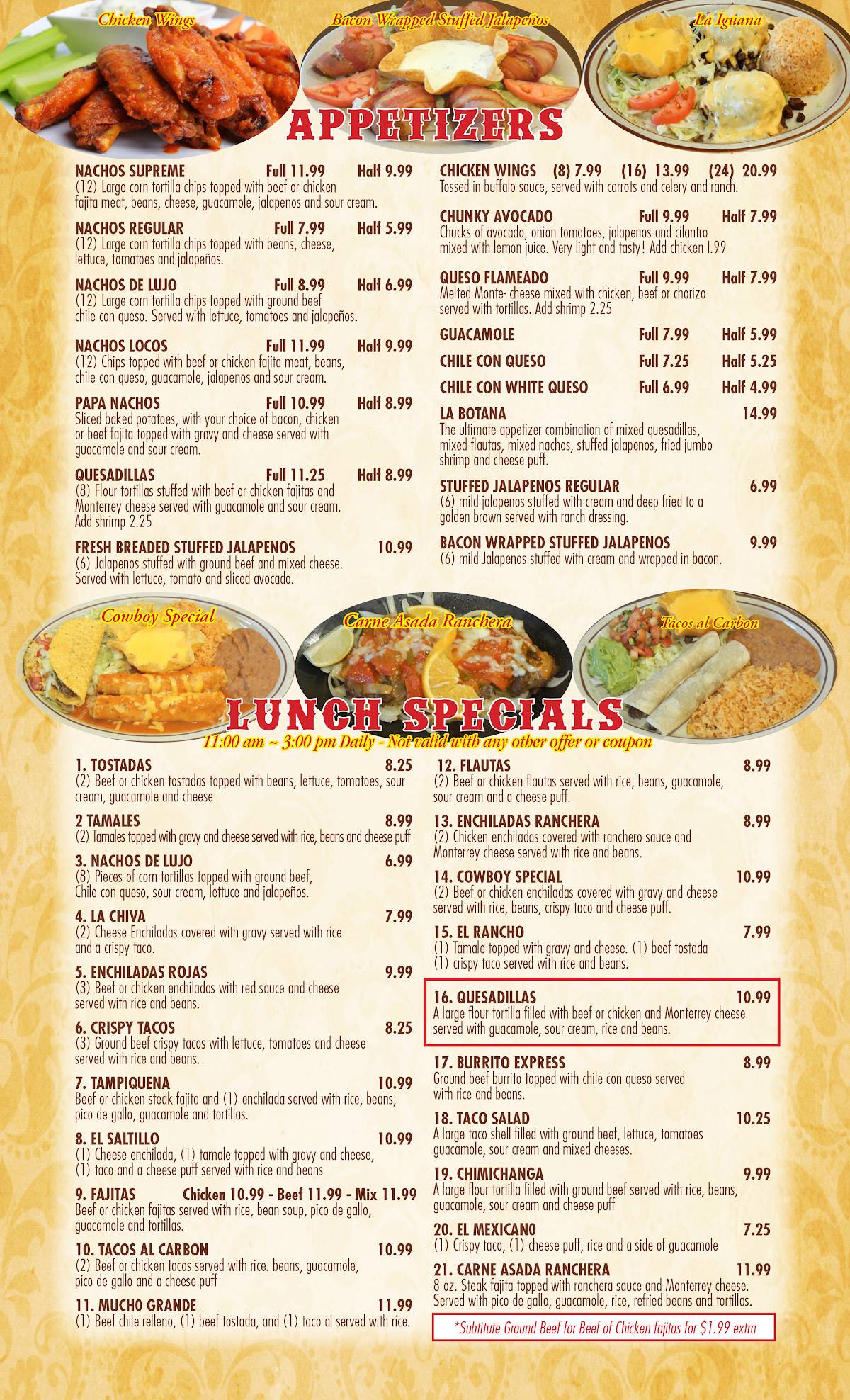 Menu at Los Ranchos Mexican Restaurant, Crockett, TX-304 Loop