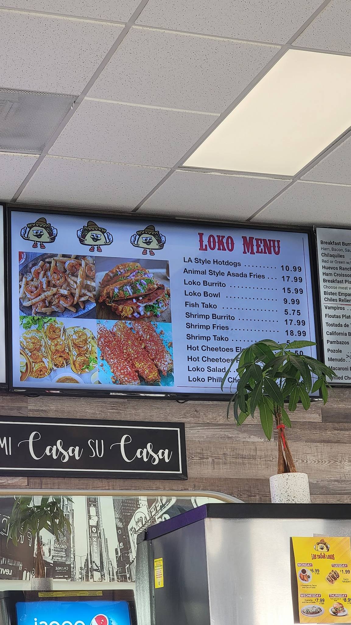 Menu at Los Tacos Lokos restaurant, Riverside, 3411 Van Buren Boulevard