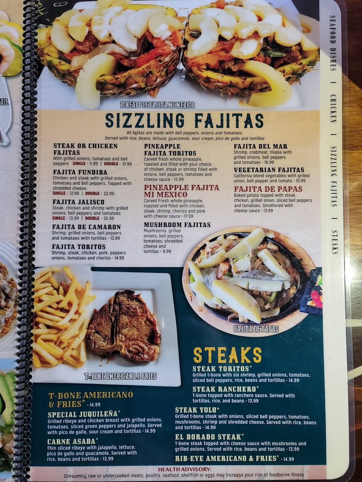 Menu at Los Toritos restaurant, Syracuse