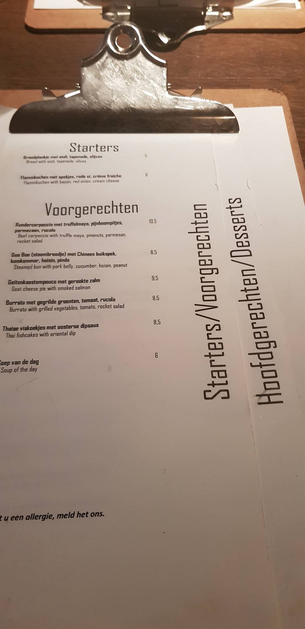 Speisekarte von Lounge Bar Restaurant VIJF Edam, Edam
