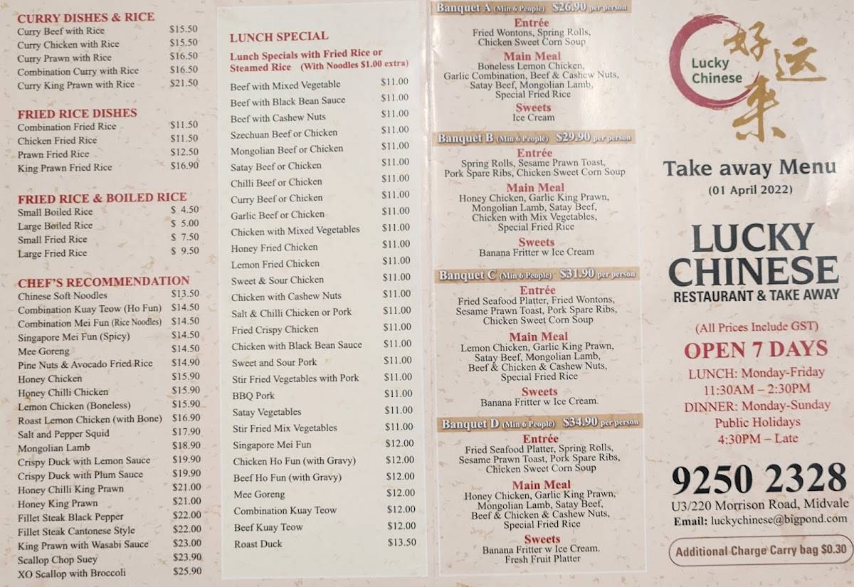 Menu at Lucky Chinese Restaurant, Midvale