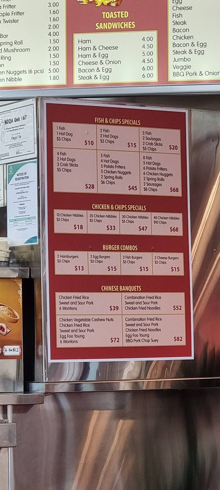 Menu at Lucky Star Fast Food, Taupo