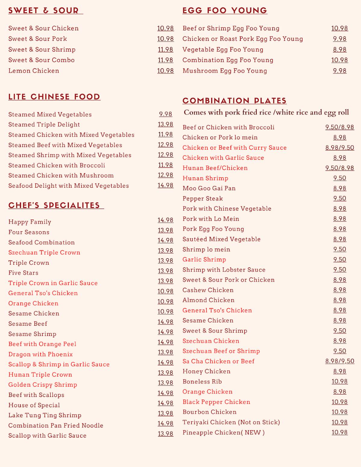 Menu at Lung Fung Restaurant, Zion
