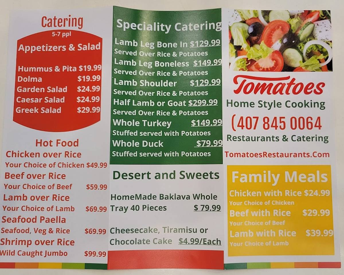 Menu at MEDITERRANEAN TASTE restaurant, Orlando