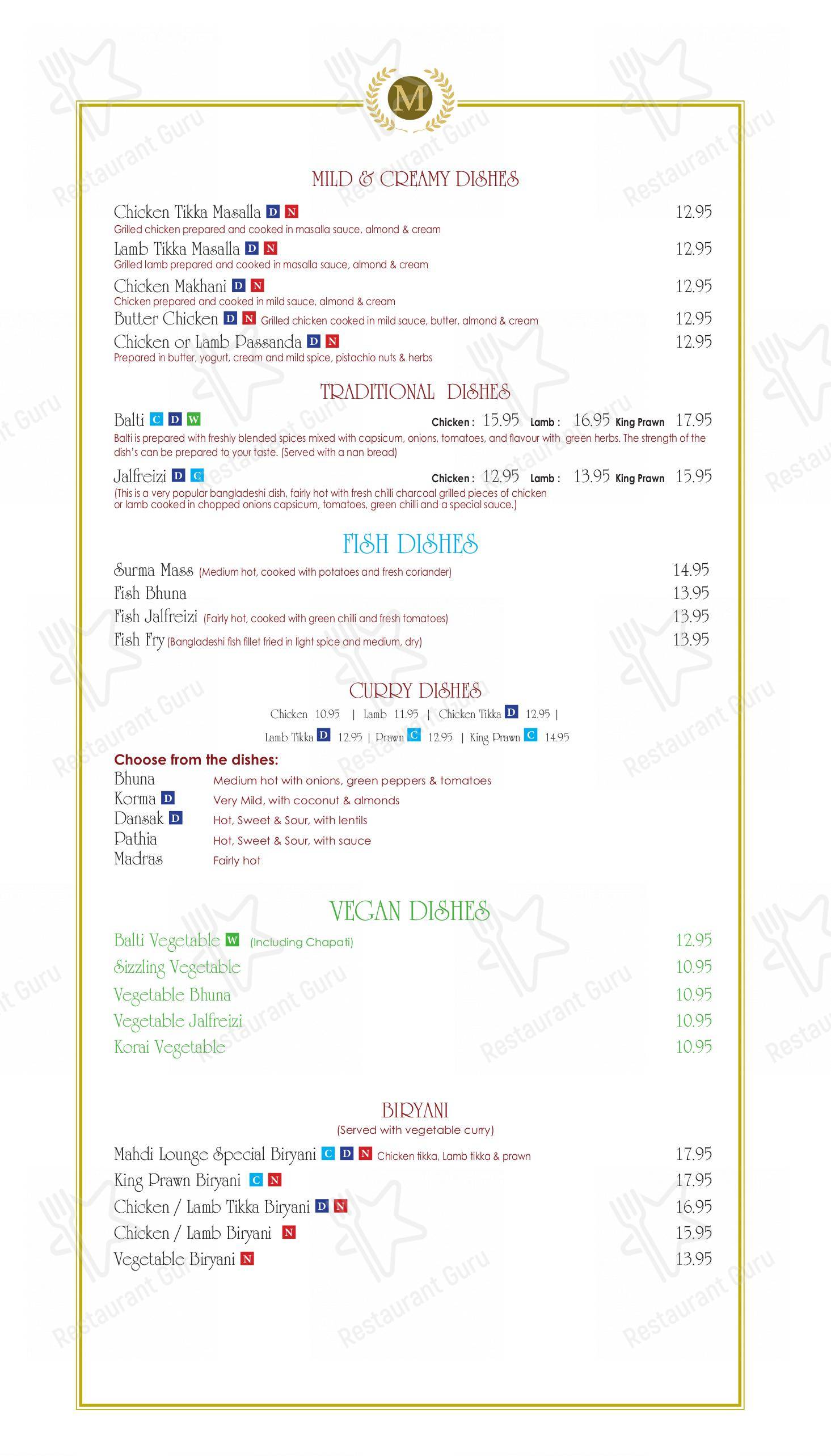 Carta del restaurante Mahdi Lounge, Rye