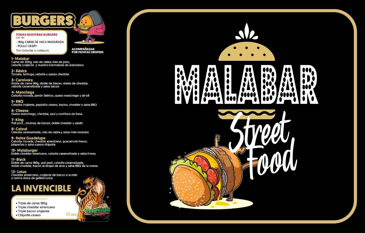 Carta de Hamburguesería Malabar Street Food, Puertollano