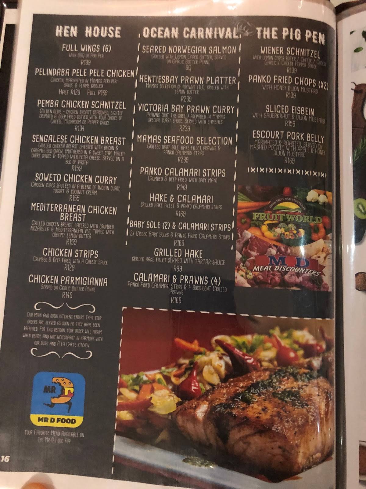 Menu at Mama Lisa restaurant, Emalahleni