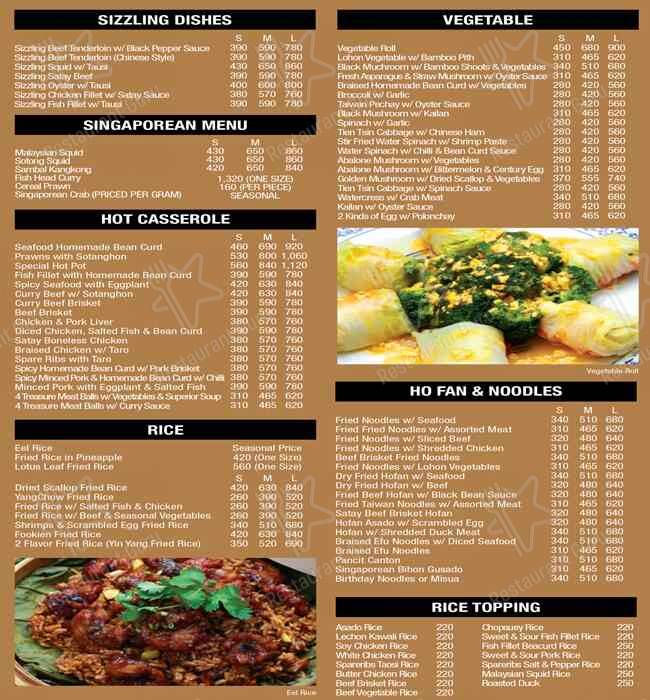 Menu at Mandarin Sky Seafood Restaurant, Quezon City, 56 Holy Spirit Dr